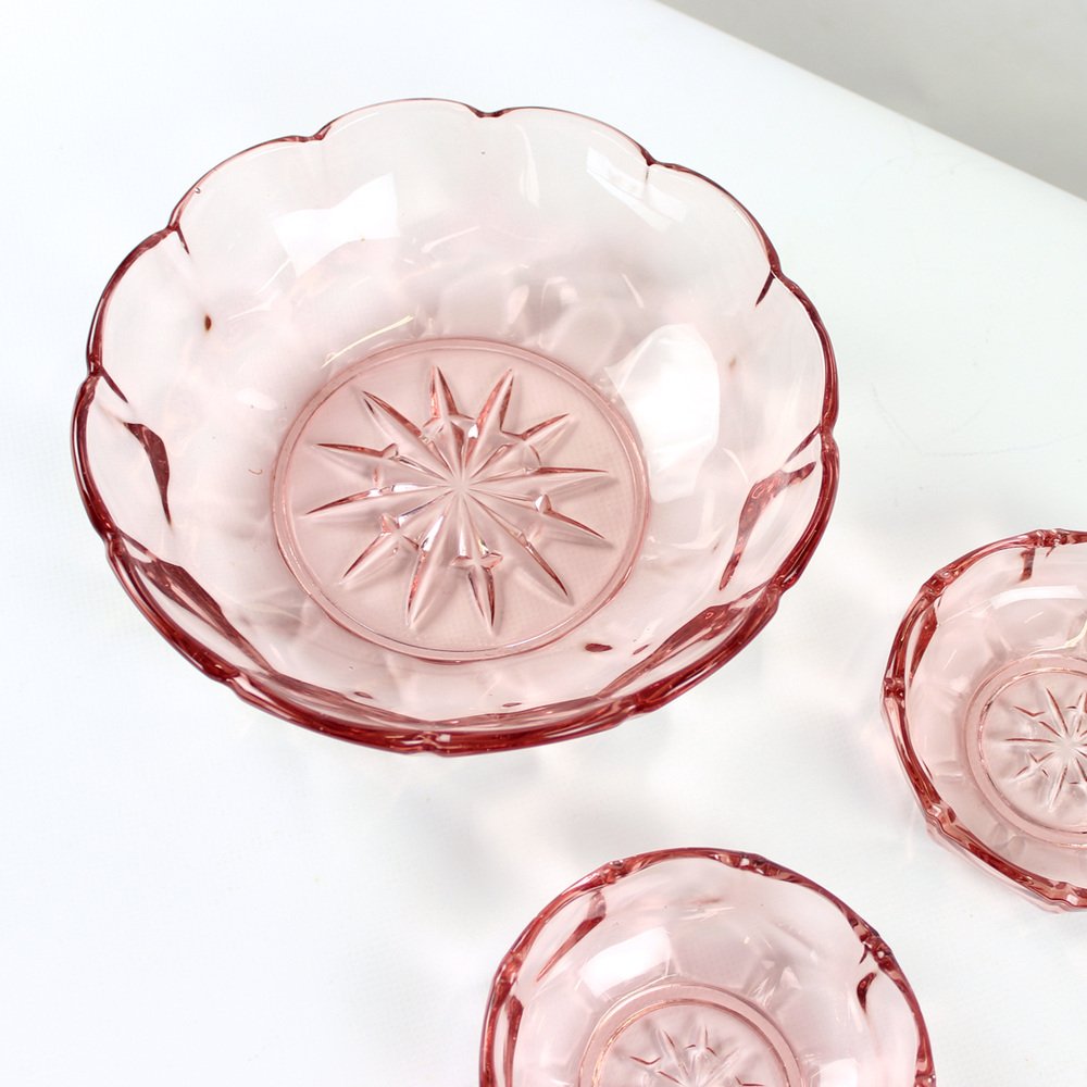 Rose Glass Bowls, Czechoslovakia, 1950s, Set of 5 for sale at Pamono