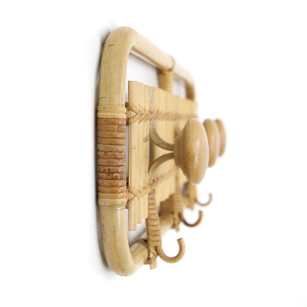 Wicker Coat Rack with 3 Hooks, 1960s for sale at Pamono