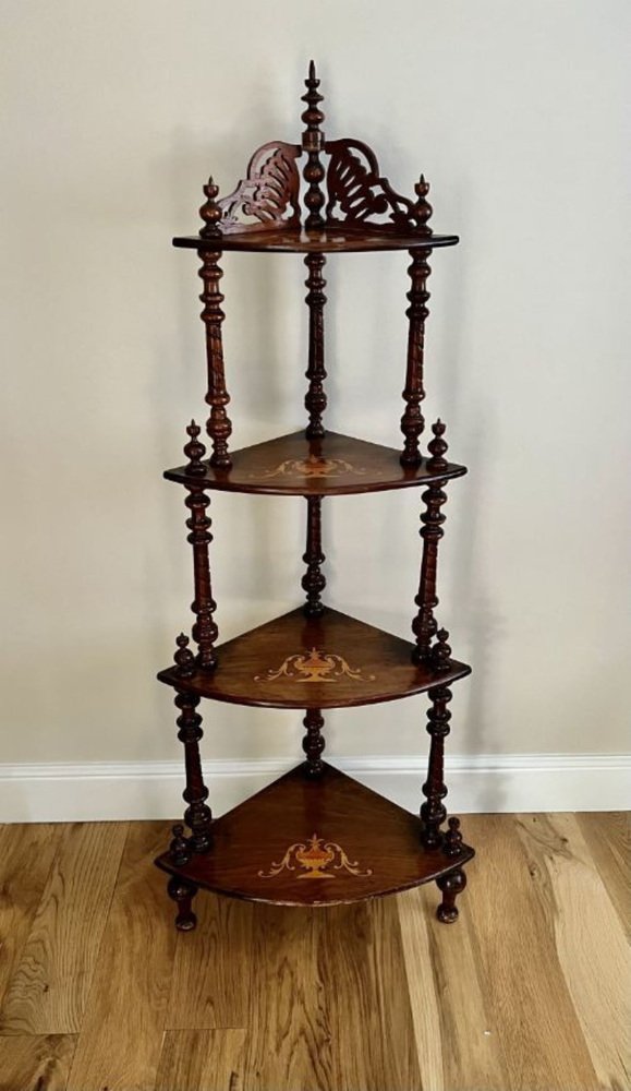 Victorian Inlaid Figured Walnut Corner Whatnot, 1860s for sale at Pamono