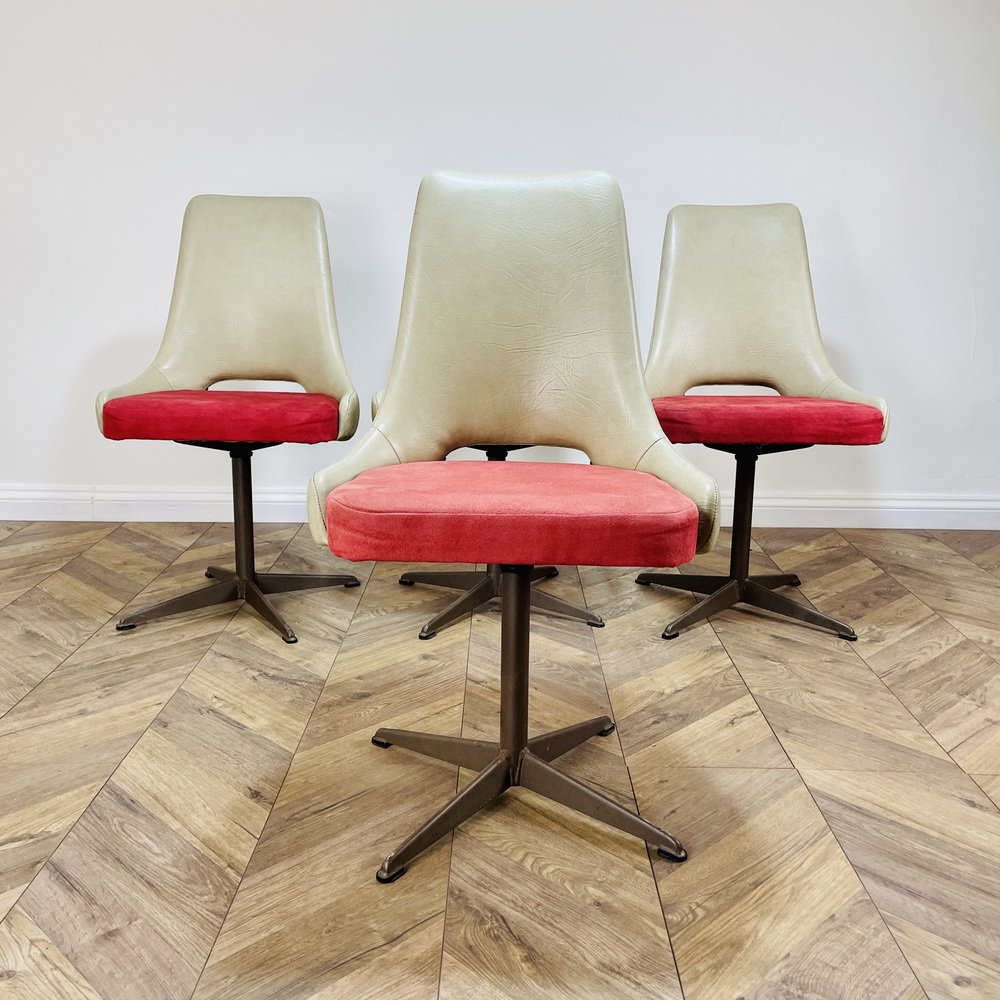 Mid-Century Vinyl & Velour Tulip Swivel Dining Chairs on Metal Bases ...