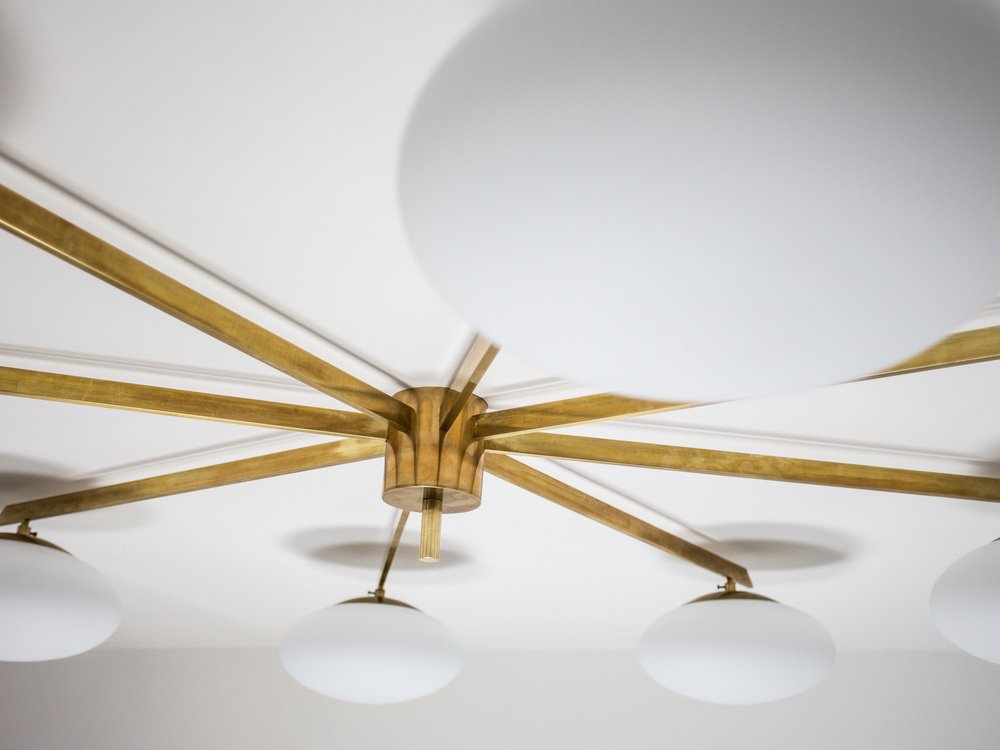 Stella Canopy Ral Colored Ceiling Lamp in Brass and Opaline Glass by ...