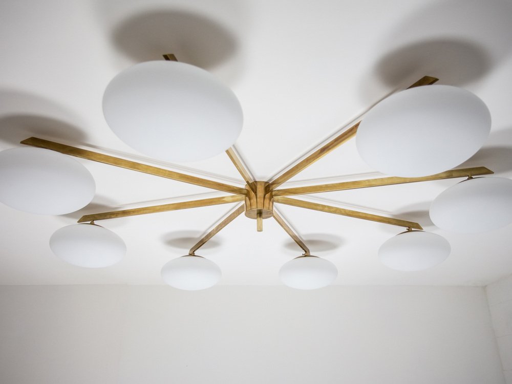Stella Canopy Ral Colored Ceiling Lamp in Brass and Opaline Glass by ...