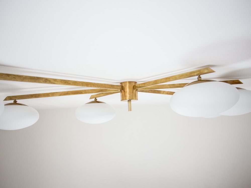 Stella Tribute Ral Colored Ceiling Lamp in Brass and Opaline Glass by ...