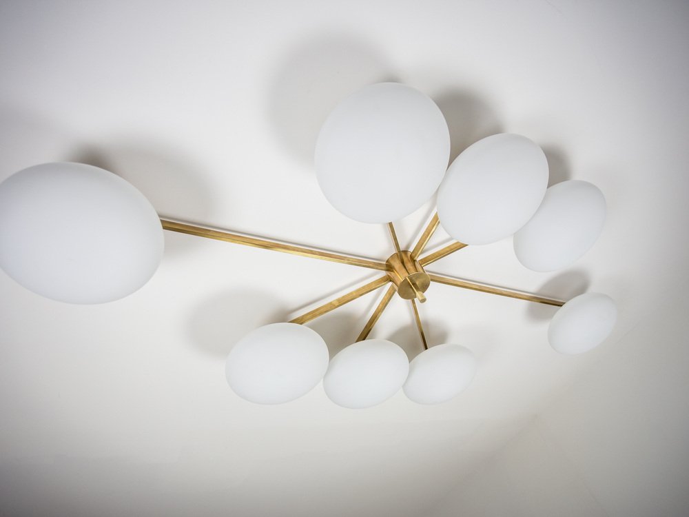Stella Evening Ral Colored Ceiling Lamp in Brass and Opaline Glass by ...