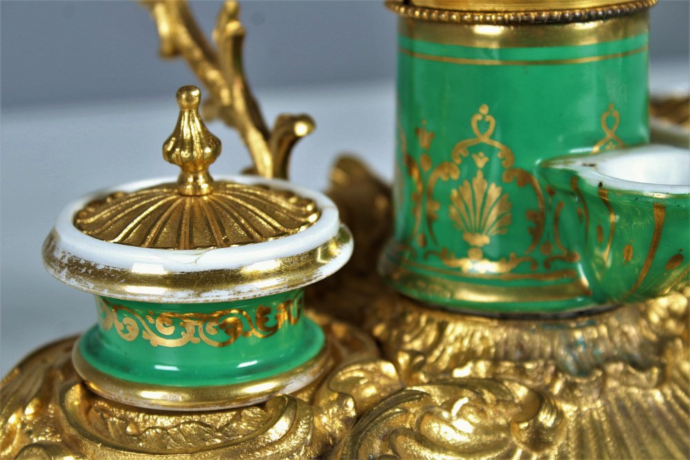 Louis XV Inkwell from Bronze and Ceramic, France, 1880s for sale at Pamono