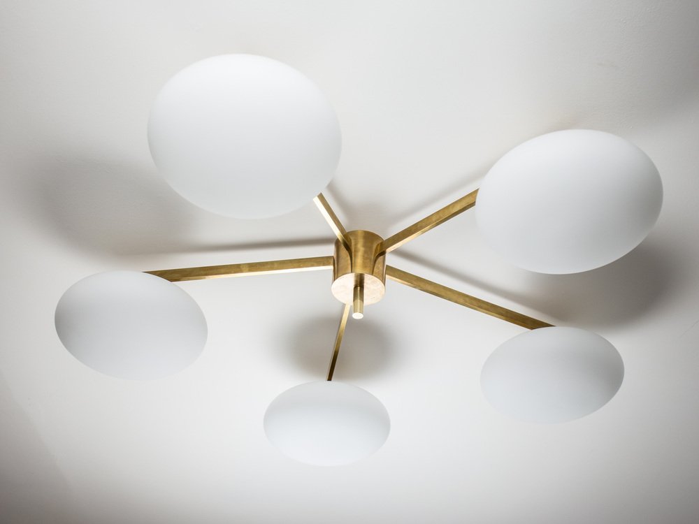 Stella Daisy Ral Colored Ceiling Lamp in Brass and Opaline Glass by ...