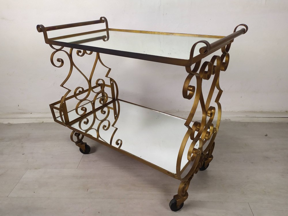 Gold Mirror Bar Cart, 1940s for sale at Pamono
