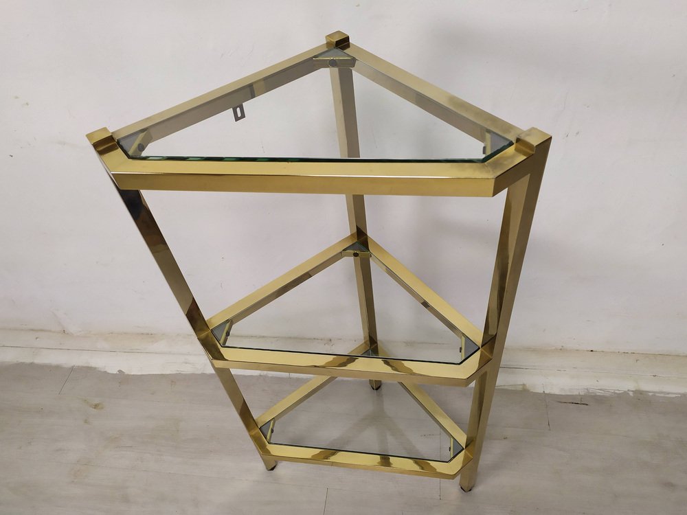 Vintage Gilded Metal Corner Shelf, 1970s for sale at Pamono
