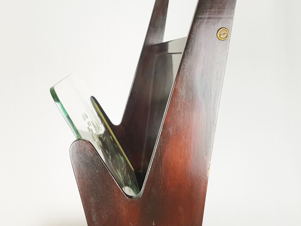 Italian Stained Plywood & Decorated Glass Magazine Rack, 1950s for sale ...