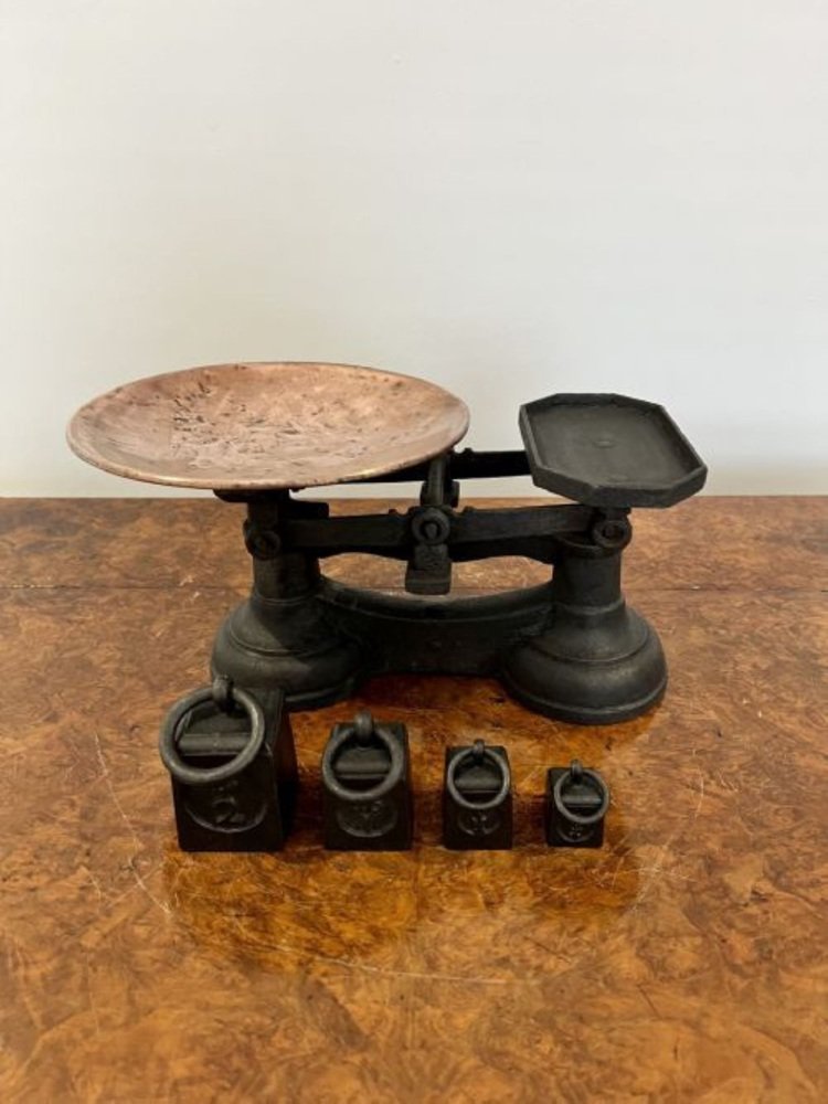 Edwardian Iron and Copper Scales & Original Iron Weights, 1900s, Set of ...