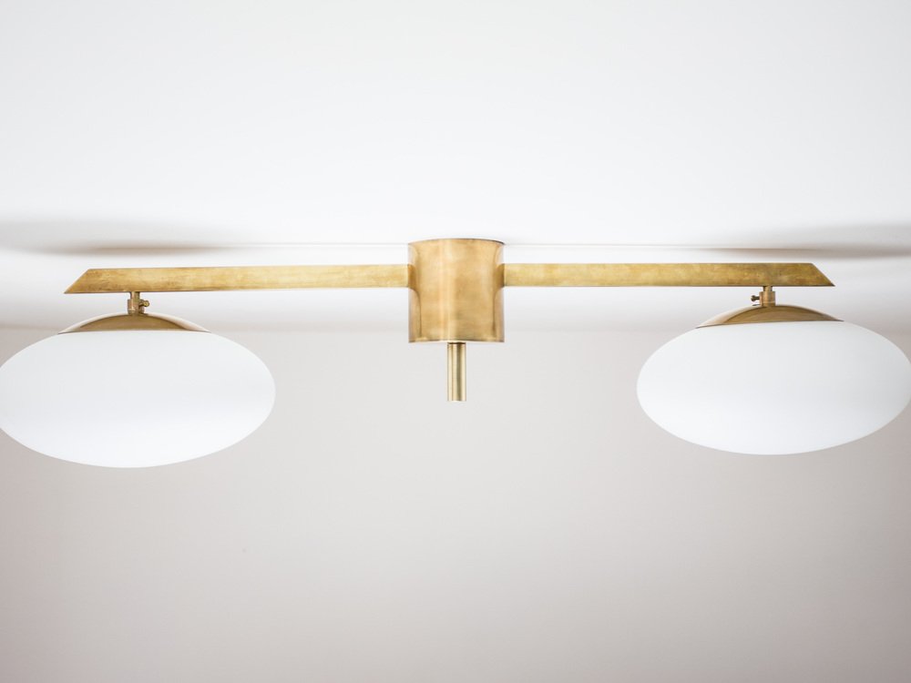 Stella Toi & Moi Unpolished Balanced Ceiling Lamp in Brass and Opaline ...
