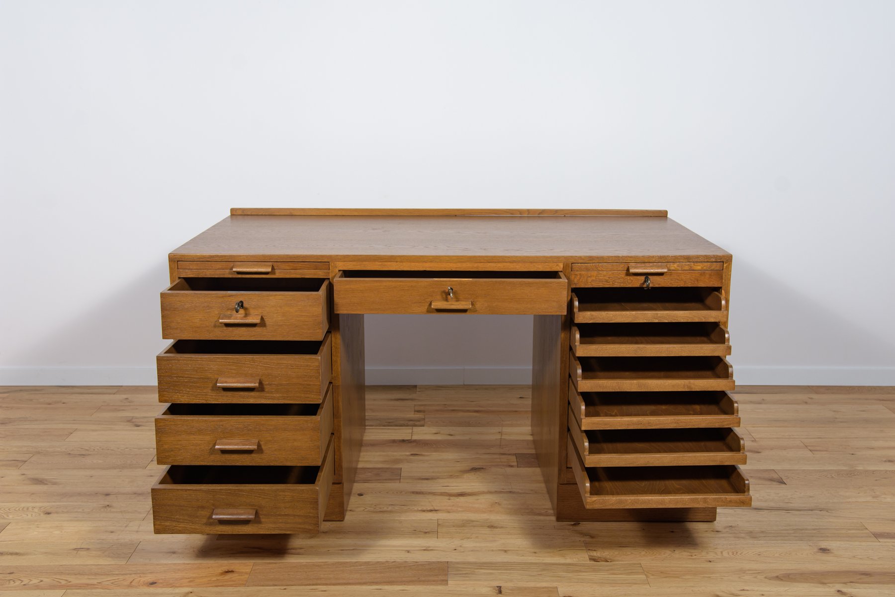 Vintage Oak Desk with Roller Doors, 1940s for sale at Pamono