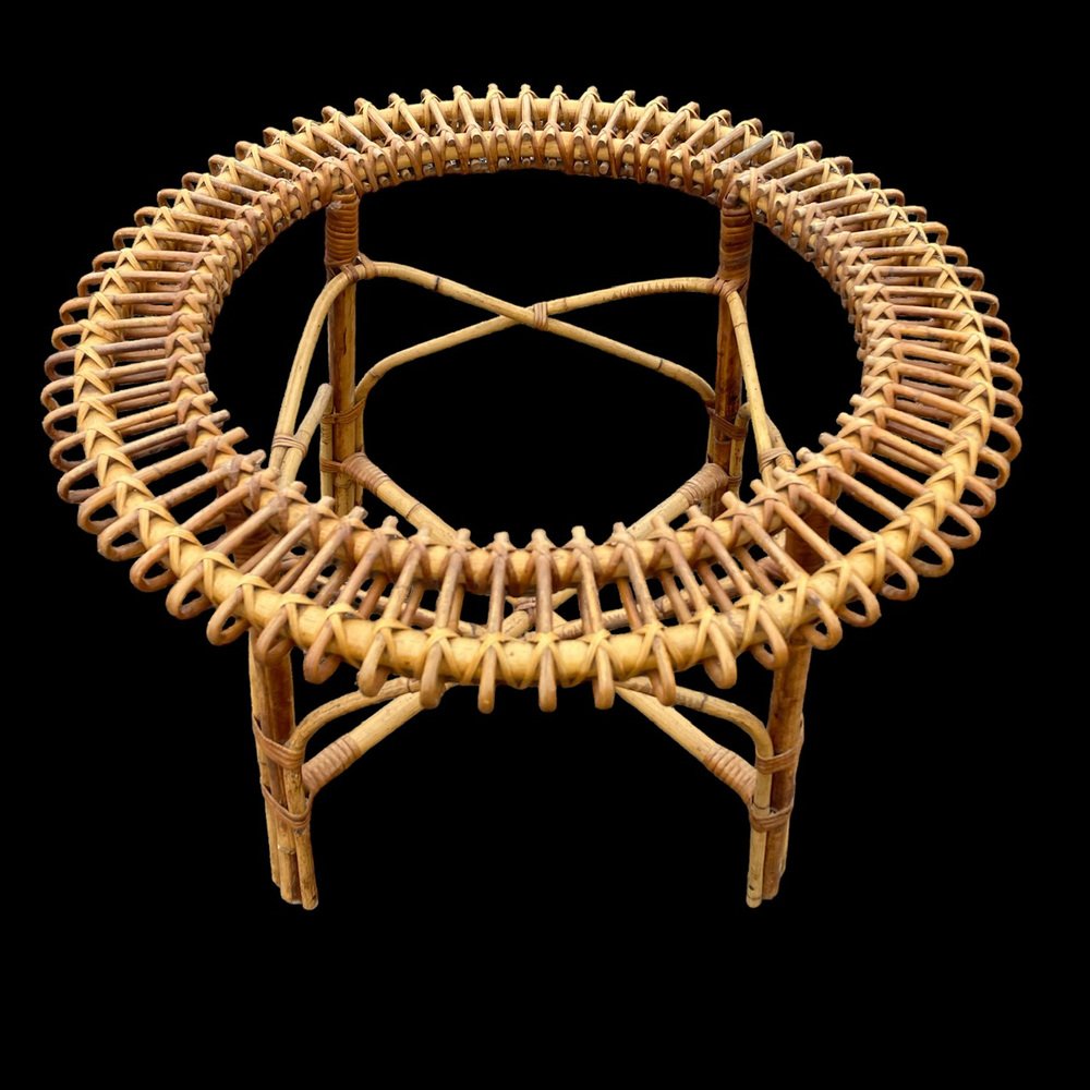 Rattan and Marble Sun Table, 1950s for sale at Pamono