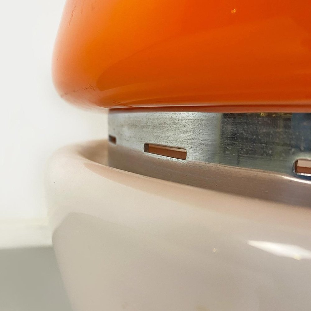 Italian Space Age Metal, Orange Plastic and White Opaline Glass Table ... Italian Space Age Metal, Orange Plastic and White Opaline Glass Table ...
