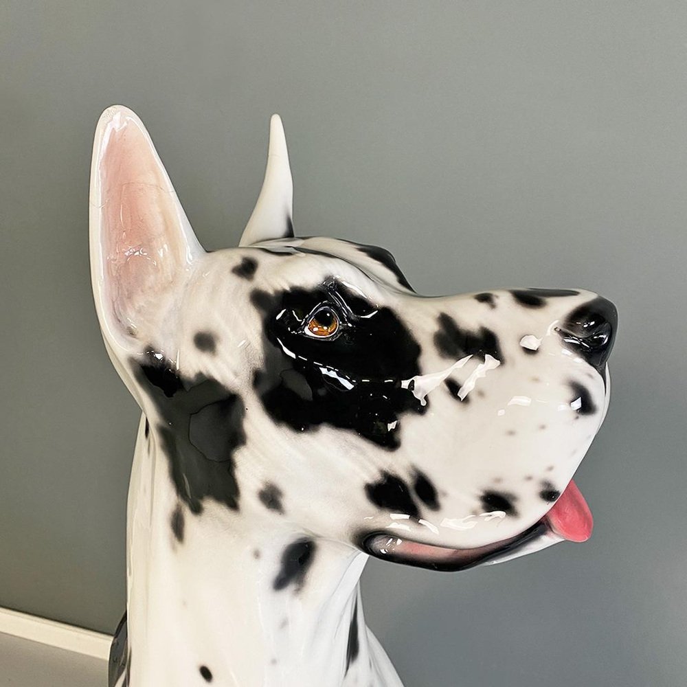 Italian Modern Black & White Ceramic Sculpture of Harlequin Great Dane ...