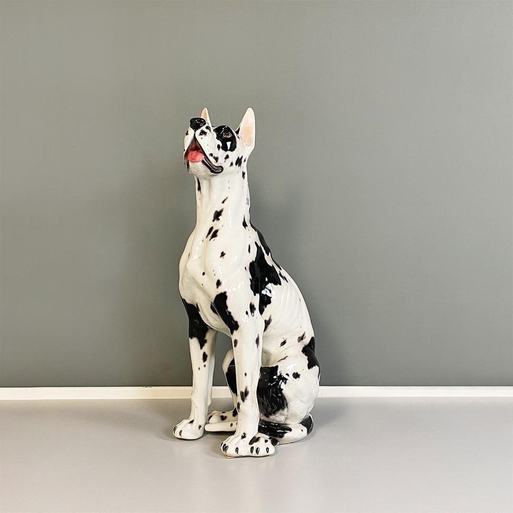 Italian Modern Black & White Ceramic Sculpture of Harlequin Great Dane ...