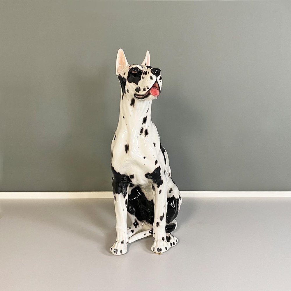 Italian Modern Black & White Ceramic Sculpture of Harlequin Great Dane ...