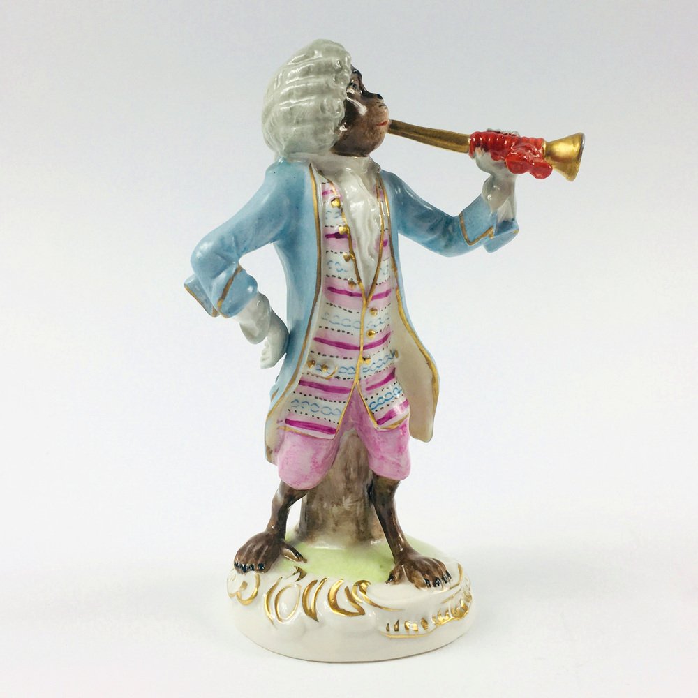 Porcelain Monkey Band Trumpet Player Figurine from Scheibe-Alsbach ...