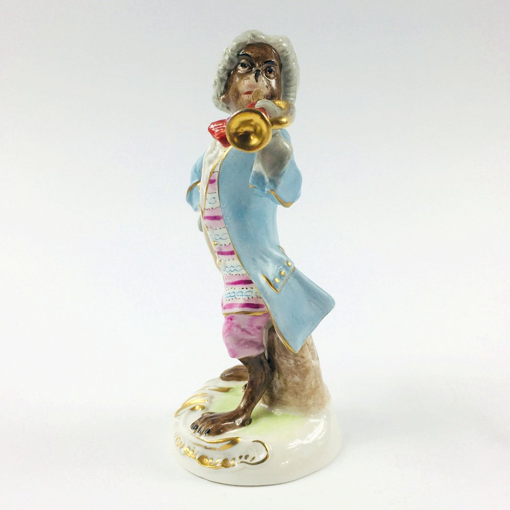 Porcelain Monkey Band Trumpet Player Figurine from Scheibe-Alsbach ...