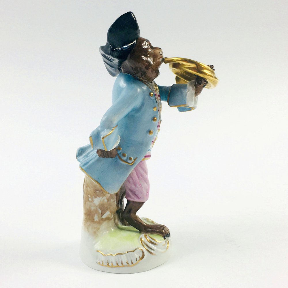 French Porcelain Monkey Band Horn Player Figurine from Scheibe-Alsbach ...