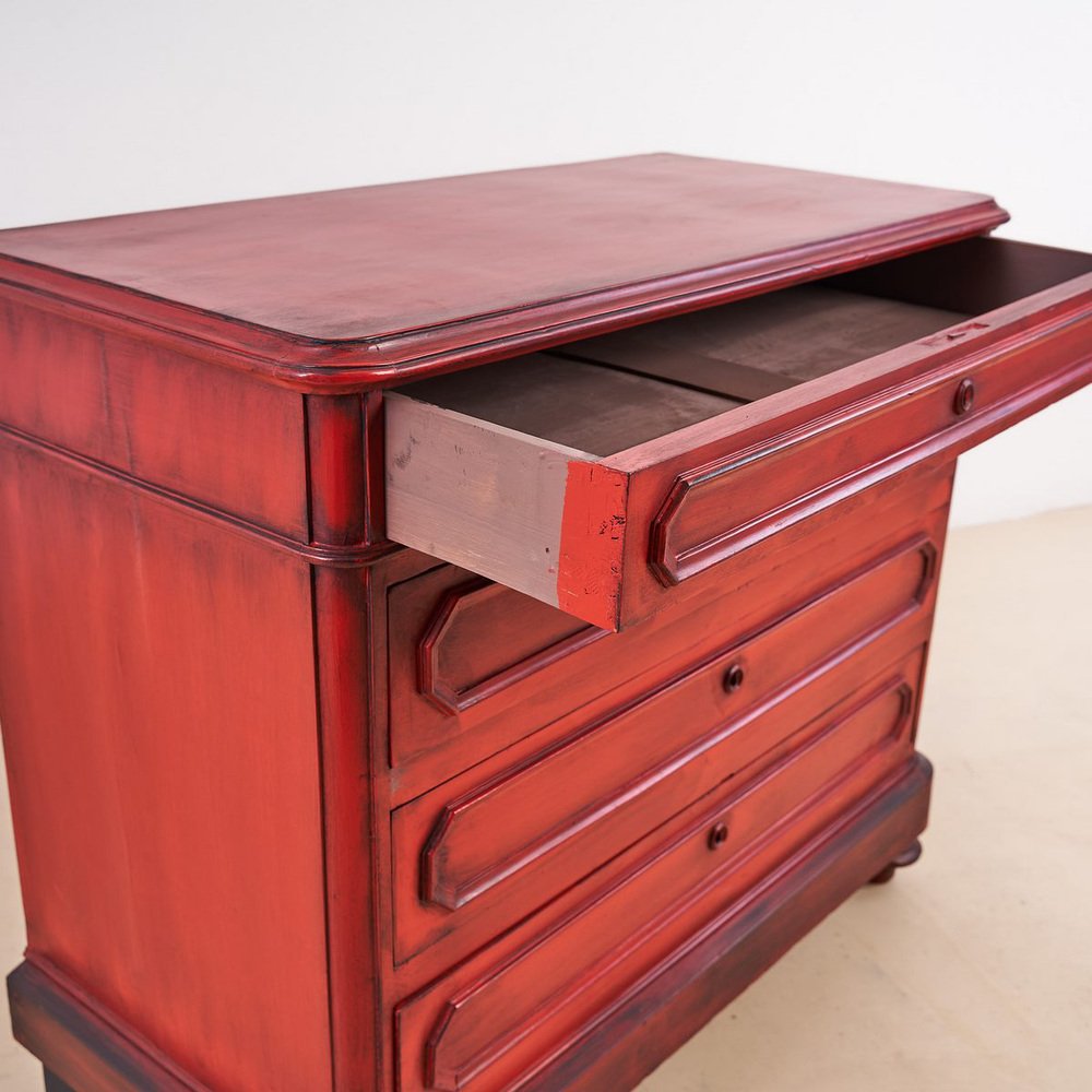 Vintage Red Chest of Drawers for sale at Pamono