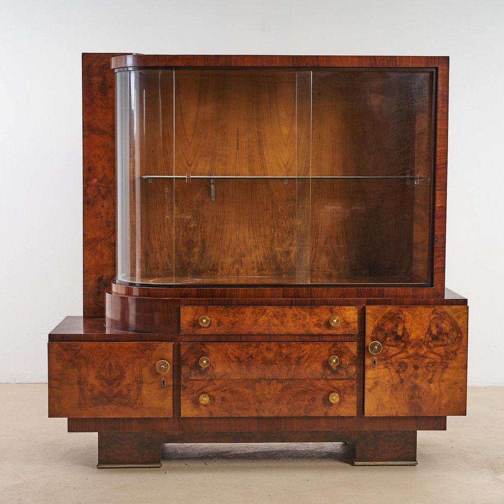Art Deco Wood & Glass Showcase for sale at Pamono
