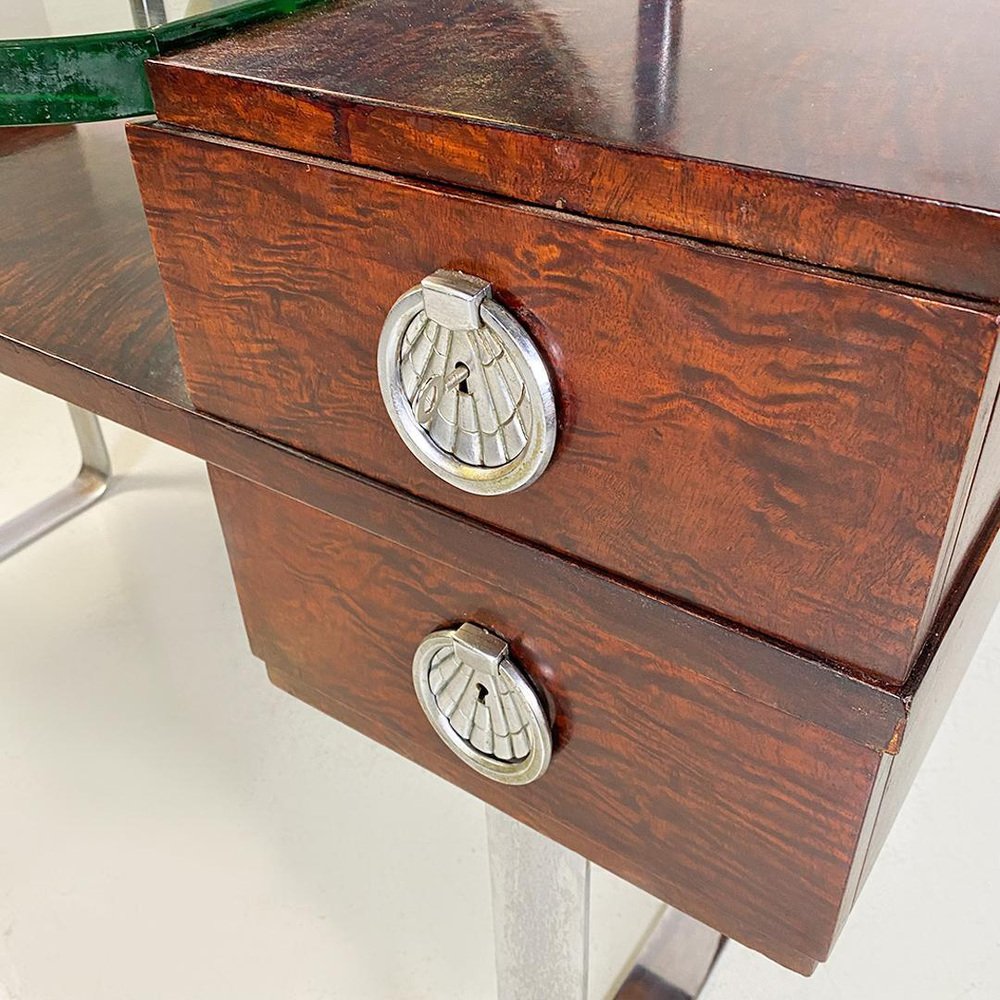 Austrian Art Deco Briar Wood, Aquamarine Glass and Metal Console with Mirror, 1930 for sale at ...