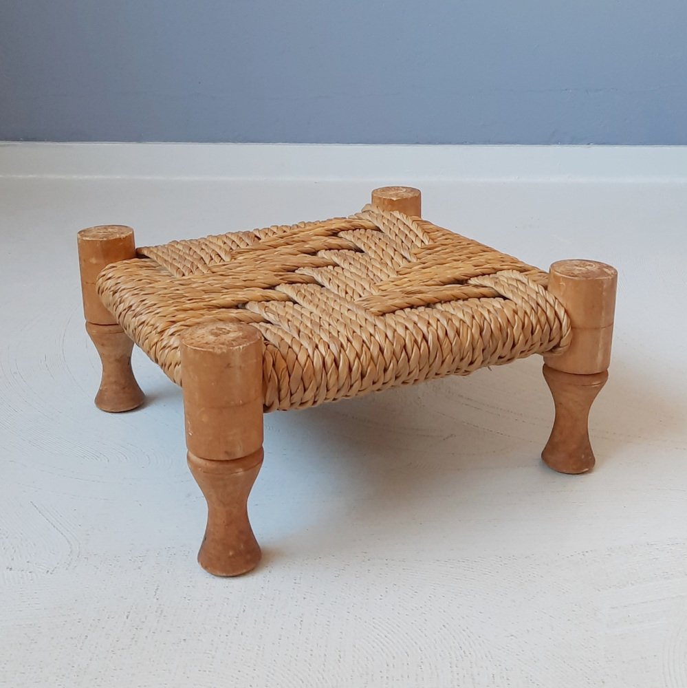 Wood and Rope Footstool, 1960s for sale at Pamono