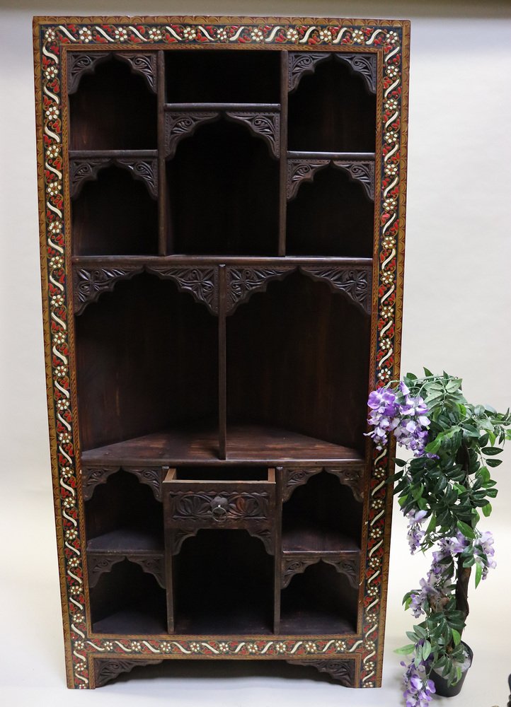 Corner Shelf Cabinet in Hand-Carved Wood for sale at Pamono