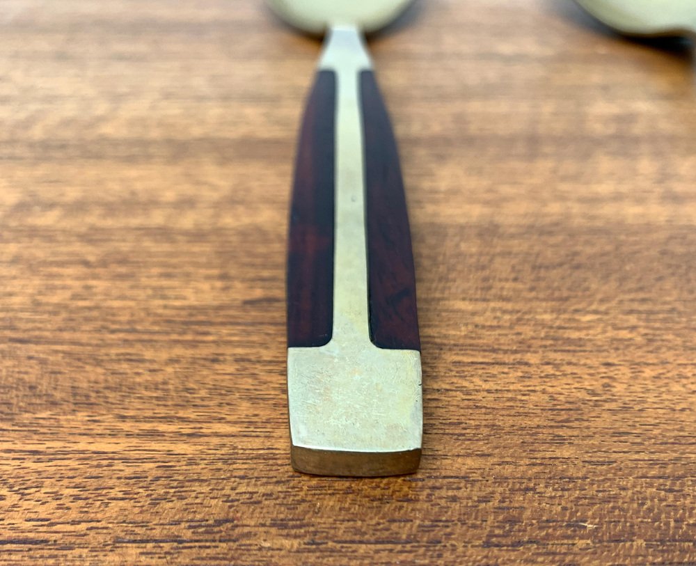 Mid-Century Brass and Teak Spoons, 1960s, Set of 2 for sale at Pamono