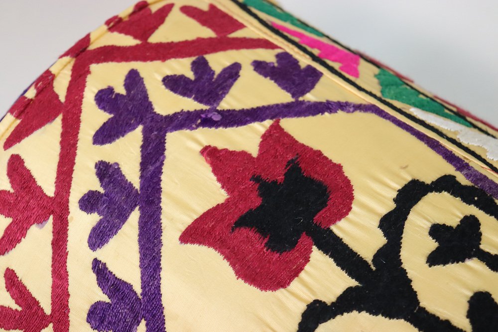 Vintage Oriental Stool with Suzani Upholstery, 1950s for sale at Pamono