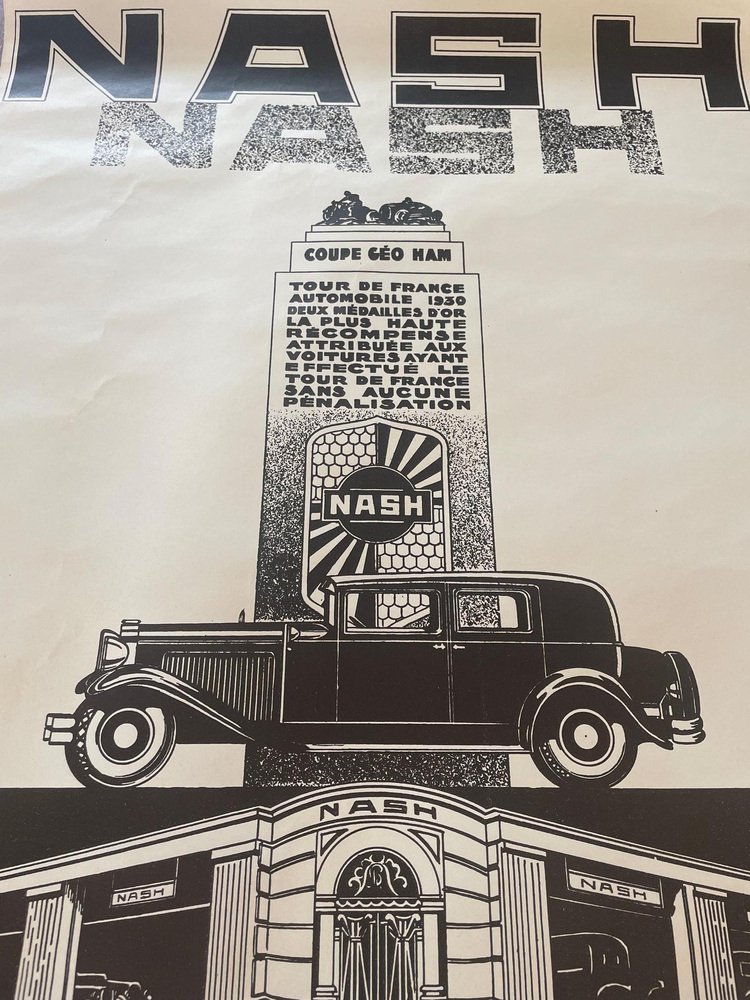 Vintage Nash Car Poster by Rogério for Barbecot, Paris, 1930s for sale ...