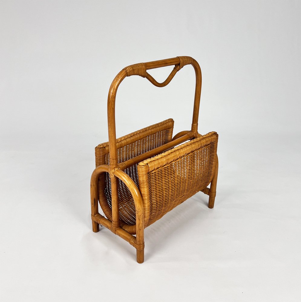 Rattan and Bamboo Magazine Rack, 1970s for sale at Pamono