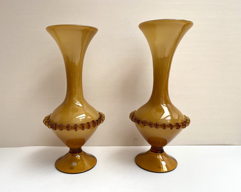 Vintage Vases in Yellow Ochre Murano Glass, Italy, Set of 2 for sale at ...
