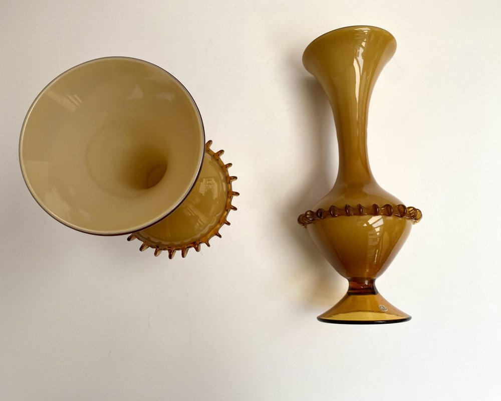 Vintage Vases in Yellow Ochre Murano Glass, Italy, Set of 2 for sale at ...