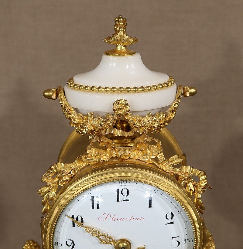 Louis XVI Style Marble and Gilded Bronze Pendulum from Maison Planchon ...