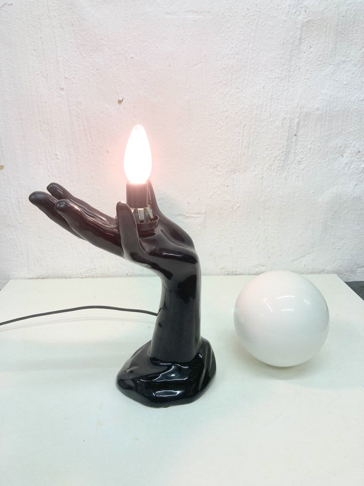 Hand Table Lamp in Ceramic & Glass, 1970s for sale at Pamono