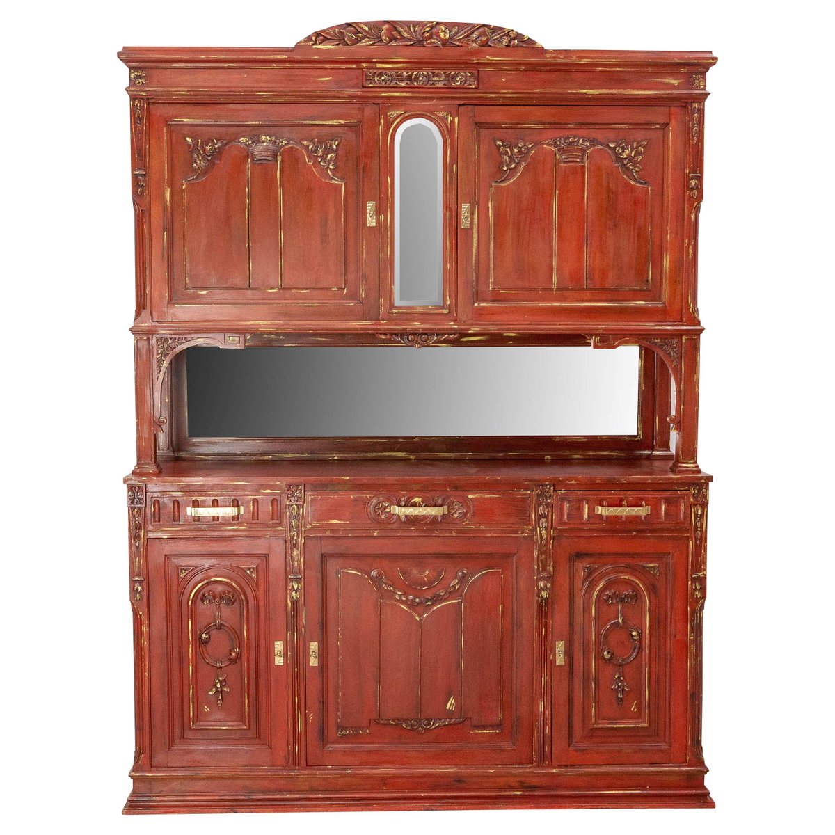 French Patinated Walnut 2-Body Buffet in Red and Gold, 1920 for sale at ...