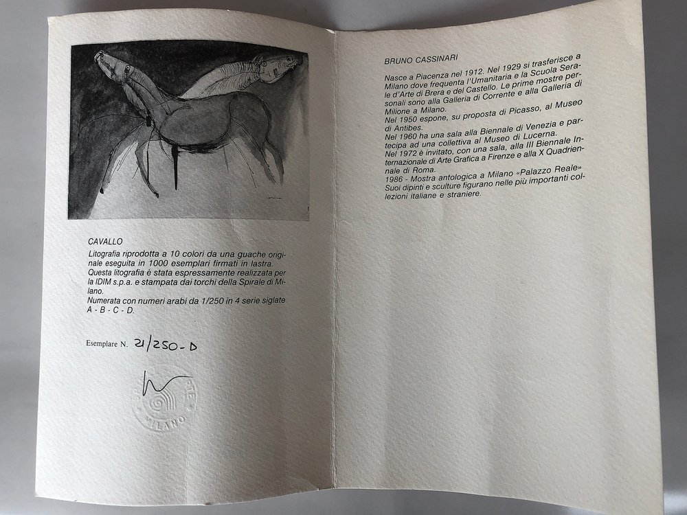 Bruno Cassinari, Cavallo, 1980s, Original Lithograph for sale at Pamono