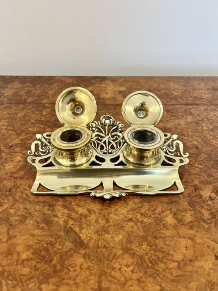 Antique Victorian Ornate Brass Inkwell, 1880s for sale at Pamono