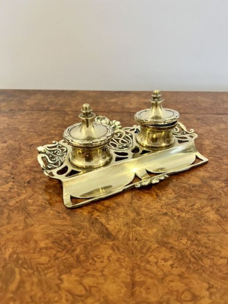Antique Victorian Ornate Brass Inkwell, 1880s for sale at Pamono