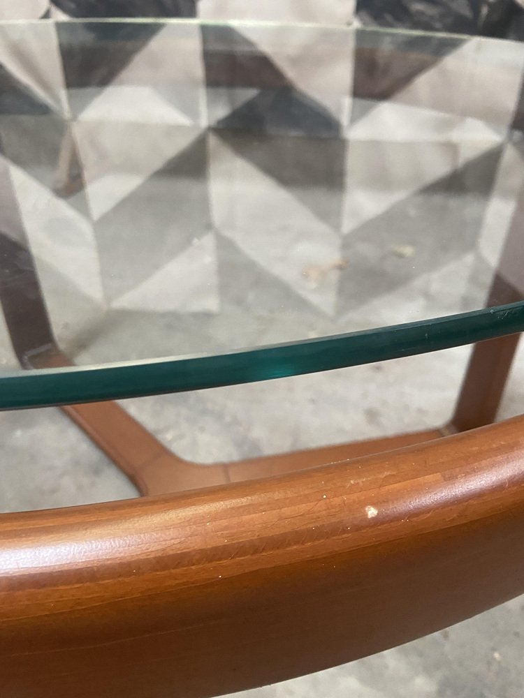 Mid-Century Modern Italian Round Cherry Wood Table with Smoked Glass ...