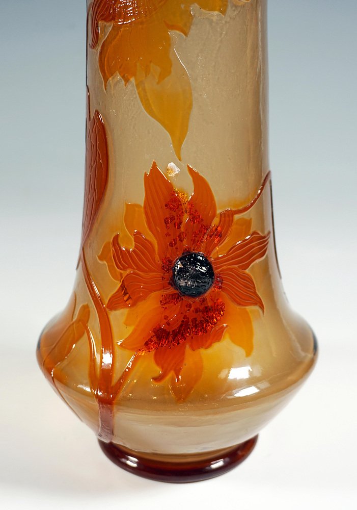 Large Art Nouveau Cameo Helianthe Vase from Emile Gallé, Nancy, France ...