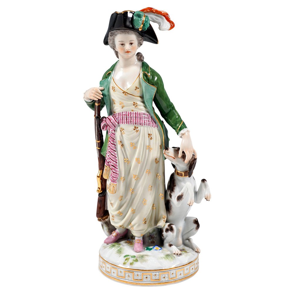 Meissen Rococo Maid with Dog Figure by Johann Carl Schoenheit, 1880s ...