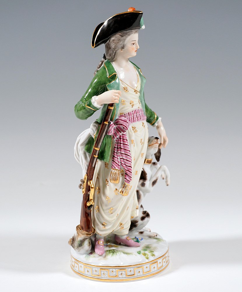 Meissen Rococo Maid with Dog Figure by Johann Carl Schoenheit, 1880s ...