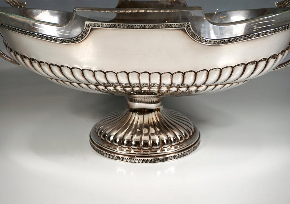 Silver Jardiniere with Swan Busts and Glass Inlay from Pietrasanta & C ...
