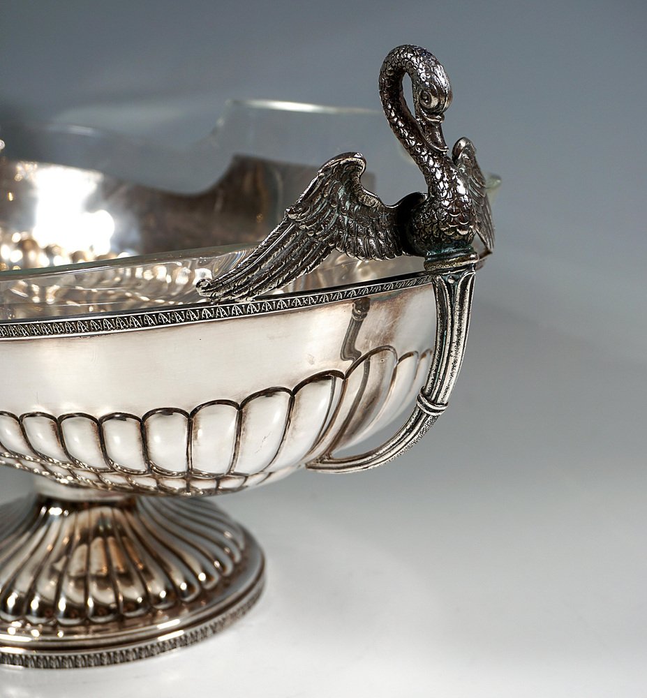 Silver Jardiniere with Swan Busts and Glass Inlay from Pietrasanta & C ...