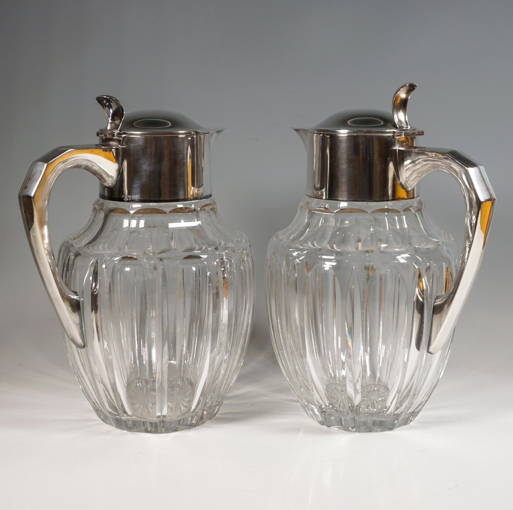 Large Glass Decanters with Silver Mounts from Gebrüder Deyhle, Germany ...