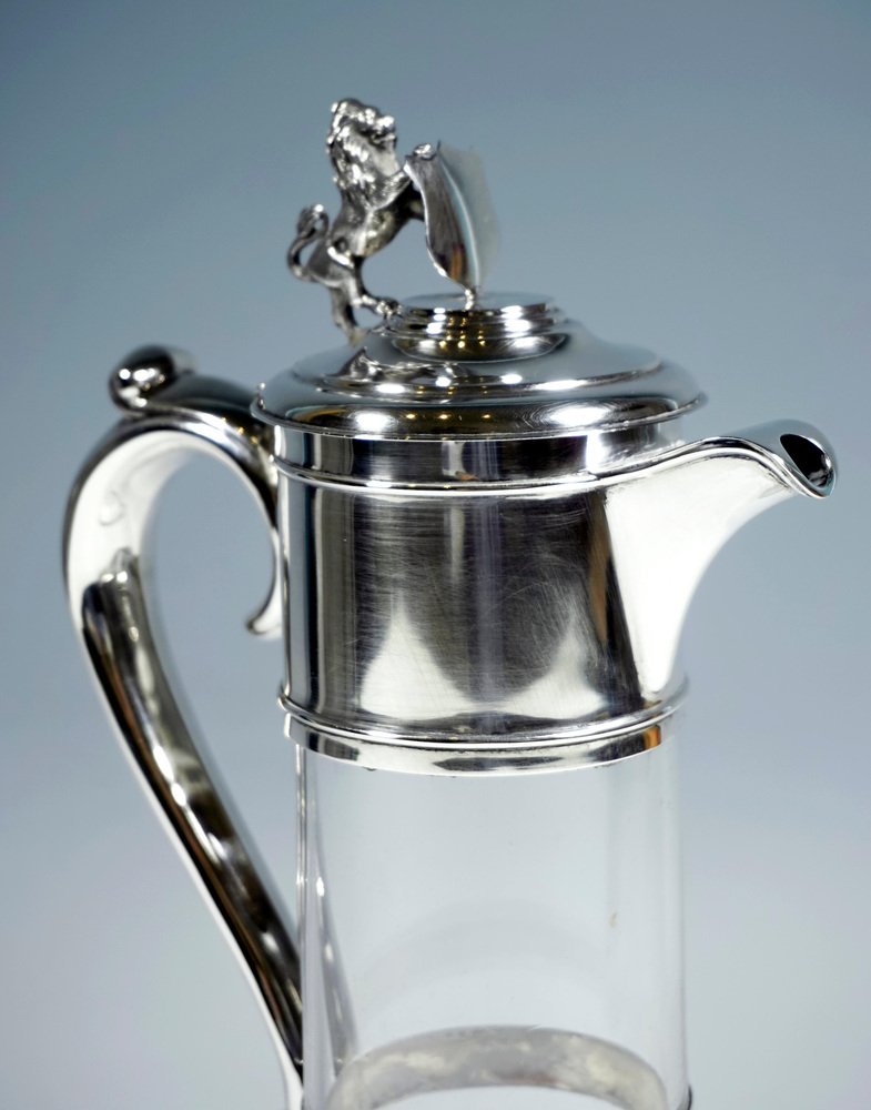Early 20th Century Glass Carafe with Lion & Coat of Arms Silver Fitting ...