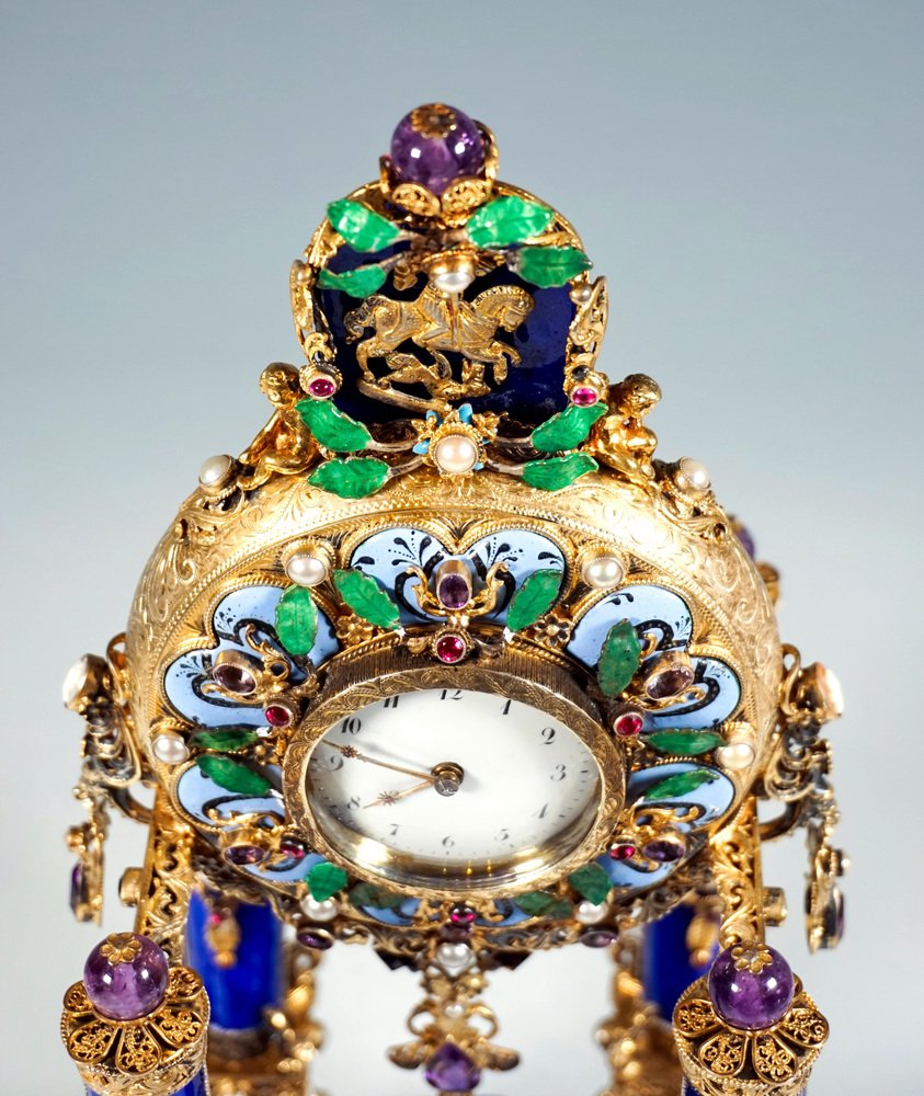 Viennese Silver Clock with Musical Movement, 1880 for sale at Pamono